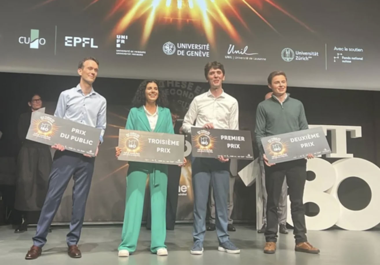 Margherita Melegari on the podium at “My thesis in 180 Seconds” Swiss ...